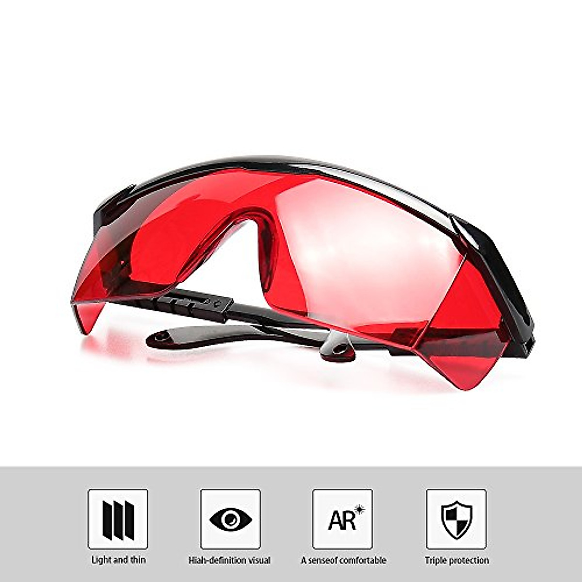 Huepar GL01R Red Laser Enhancement Glasses - Eye Protection Safety Glasses for Red Laser Level, Rotary and Multi-Line Laser Tools - Goggles with Adjustable Temple (Protective Box Included)