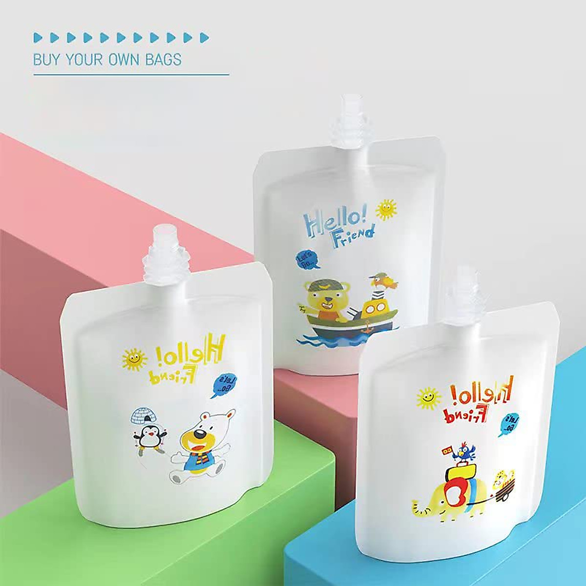 7 PCS Kit Baby Food Pouch Maker, Toddler Fruit Squeeze Puree Filler for Kids, Pure Color Pouches (Green)