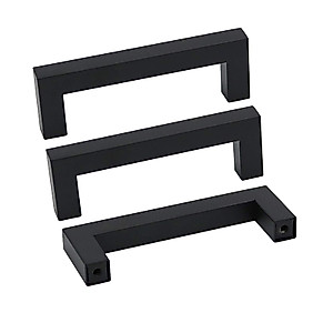 Goldenwarm 10 Pack Black Square Bar Cabinet Pull Drawer Handle Stainless Steel Modern Hardware for Kitchen Bathroom Cabinets Cupboard,Center to Center 3in (76mm) Modern Matte Black Drawer Pulls