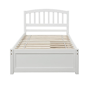 Harper & Bright Designs Twin Bed Frame with Drawers, Wooden, White
