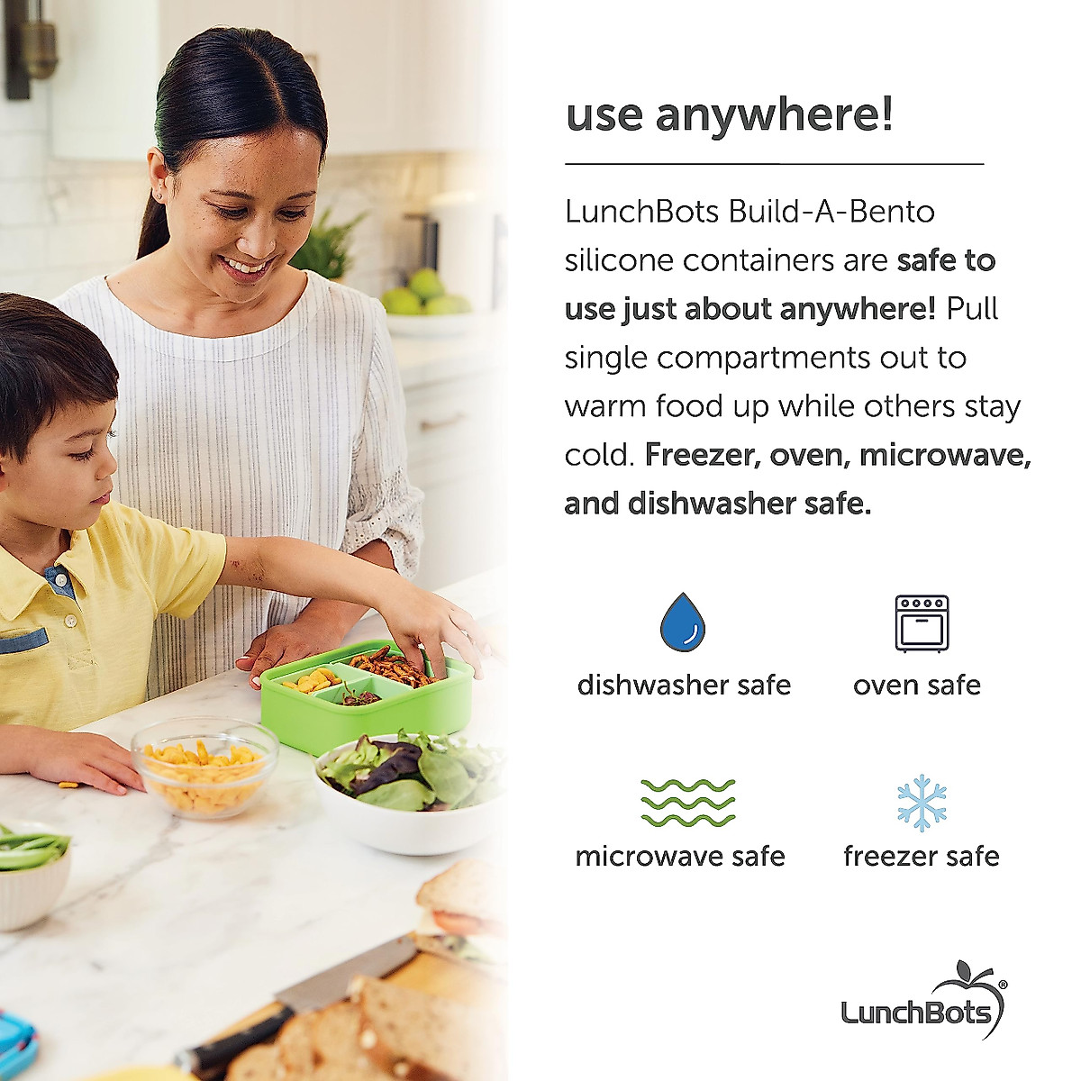 LunchBots Build -a- Bento Lunch Box, Silicone Bento Box for Kids, Multi-Compartment Lunch Container, Oven & Dishwasher Safe, BPA Free, 28 oz - Yellow