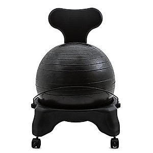 Champion Sports Exercise Ball Chair: FitPro Balance Ball Chair with Wheels and Back Support for Home or Office Use - Includes Hand Pump - Black