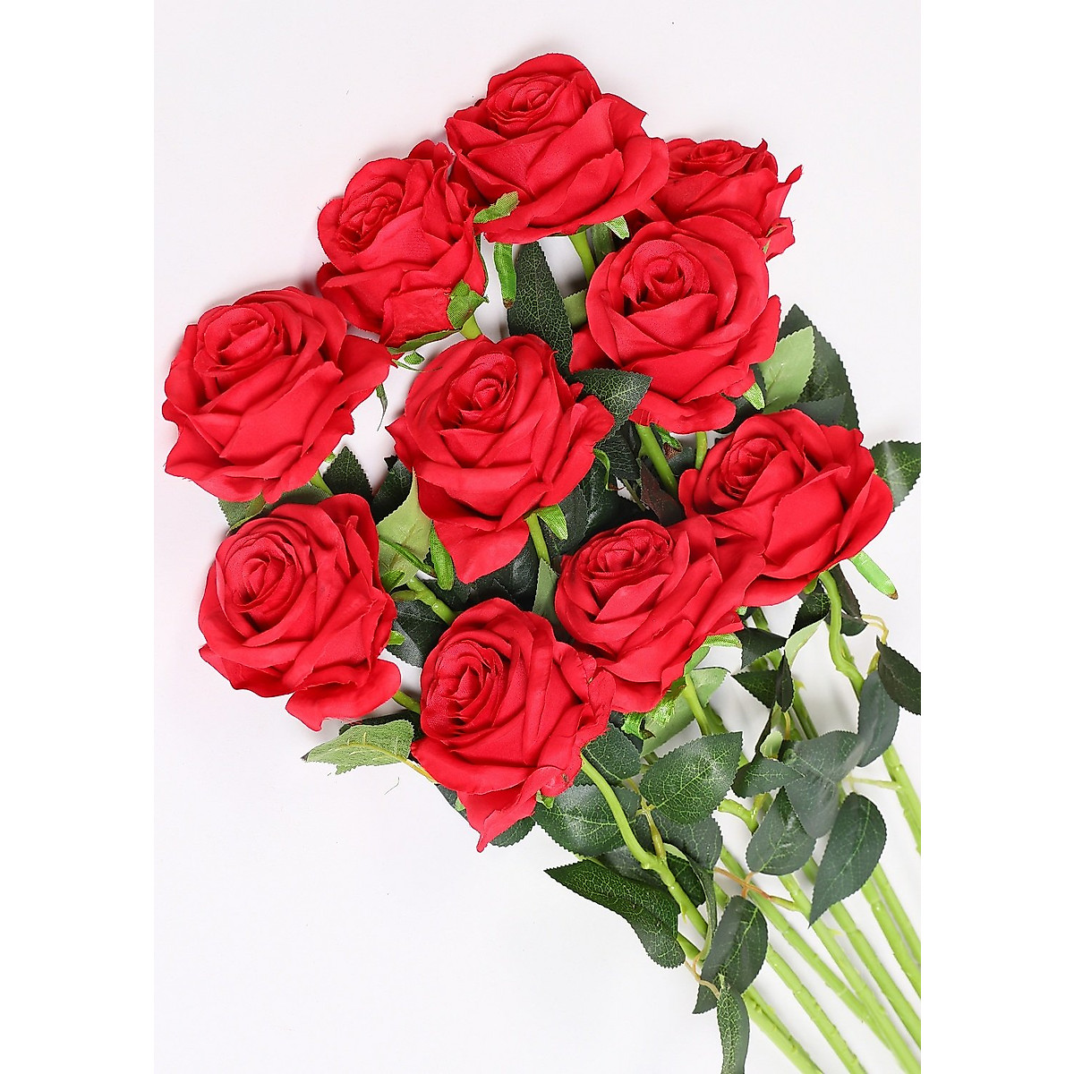 Luyue 10PCS Artificial Roses Flower Silk Rose with Stem Realistic Artificial Long Stem Red Rose Valentine's Day Fake Roses Bouquet for Wedding Home Decoration