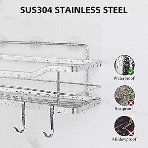 EAGMAK Shower Caddy with Hooks of 4, No Drilling Adhesive Shower Shelf Wall Mounted Shampoo Holder, SUS304 Stainless Steel Shower Storage Organizer for Bathroom, Toilet and Kitchen- 2 Pack (Silver)