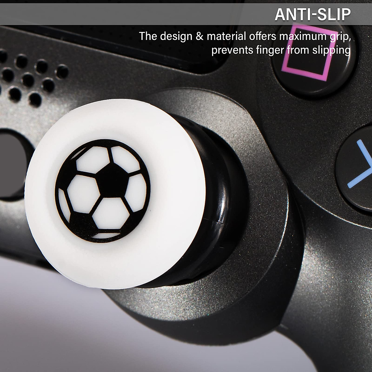 Playrealm FPS Thumbstick Extender & Printing Rubber Silicone Grip Cover 2 Sets for PS5 Dualsenese & PS4 Controller (Soccer)