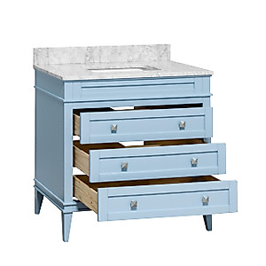 Eleanor 36-inch Bathroom Vanity (Carrara/Powder Blue): Includes Powder Blue Cabinet with Authentic Italian Carrara Marble Countertop and White Ceramic Sink