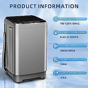 Kazigak Portable Washing Machine, 13.3lbs Automatic Laundry Machine with 10 Programs, LED Display, High-efficiency Compact Washer for Apartment, Home, Dorms, Rv, Grey