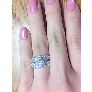 MABELLA His Hers 3 pcs Men's Stainless Steel Band & Women Infinity 925 Sterling Silver Wedding Engagement Ring Set Women's Size 8 Men's Size 10