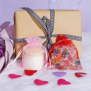 choyaxo 150PCS Organza Bags Satin Drawstring Halloween Christmas Valentine's Day Candy Jewelry Bags for Wedding Party Birthday 3.54x4.33inch/ 9x11cm (red-rose red-pink)