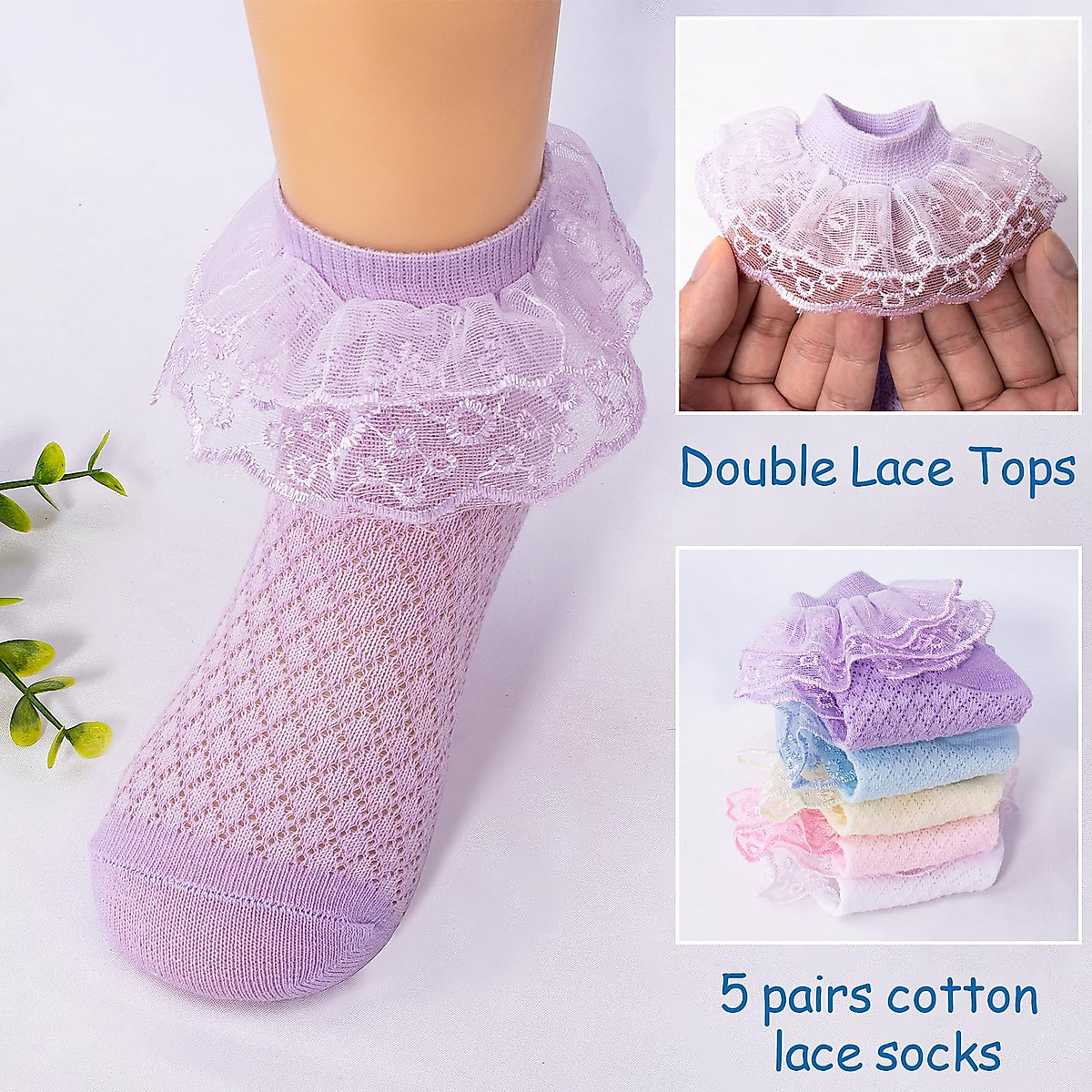 Looching 5 Pairs Toddler Girls Ruffle Lace Socks Cotton Baby Kids Mesh Thin Frilly Ankle Princess Dress Sock 1-9T Multicolor