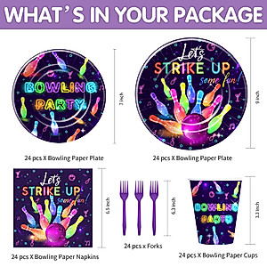 YJRJSC Bowling Birthday Party Supplies - Bowling Party Decorations Tableware, Paper Plate, Cup, Napkin, Fork, Strike Up Some Fun Bowling Ball Birthday Baby Shower Decorations Dinnerware | Serve 24