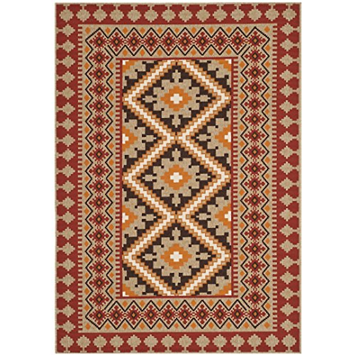 SAFAVIEH Veranda Collection Accent Rug - 4' x 5'7", Red & Natural, Boho Design, Non-Shedding & Easy Care, Indoor/Outdoor & Washable-Ideal for Patio, Backyard, Mudroom (VER099-0334)