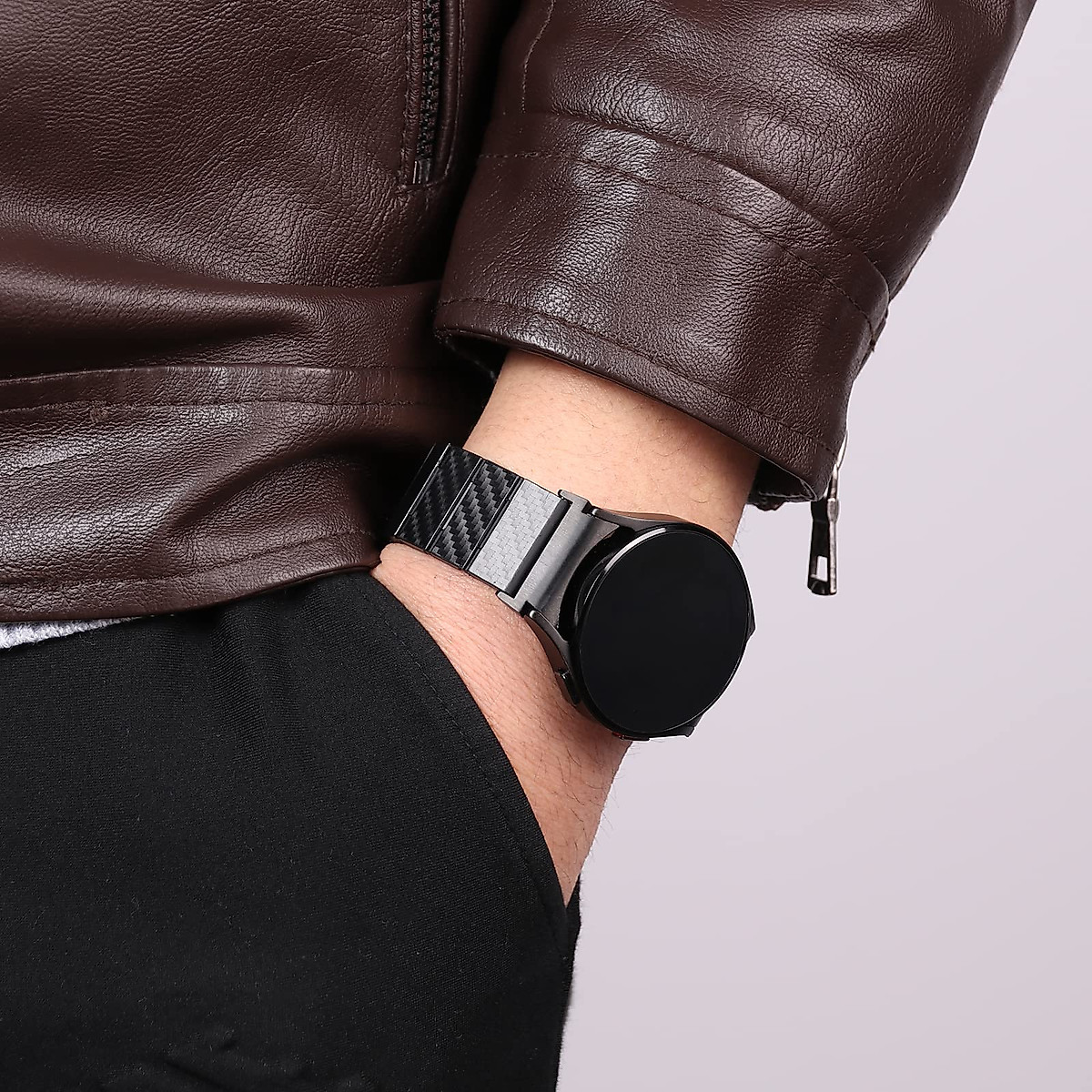 BEIZIYE Compatible for Samsung Galaxy Watch 4 Band 40mm 44mm 47mm Bands Carbon Fiber Bands, Samsung Galaxy Watch 6 5 4 Classic Men's No Gap Strap Fashion Lightweight Band