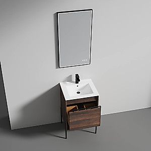 All Wood Bathroom Vanity with Ceramic Sink (Cali Walnut, 20" w/Sink)