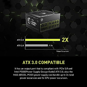 MSI MAG A850GL PCIE 5 & ATX 3.0 Gaming Power Supply - Full Modular - 80 Plus Gold Certified 850W - Compact Size - ATX PSU
