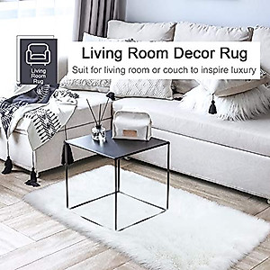 junovo Luxury Fluffy Area Rugs Furry Rug for Bedroom Faux Fur Sheepskin Nursery Rugs Fur Carpet for Kids Room Living Room Home Decor Floor Mat, Rectangle 2ft x 3ft White
