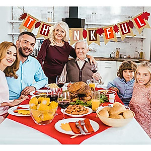 Adurself Thankful Burlap Banner Fall Autumn Maple Leaves Rustic Burlap Harvest Banner Mantel Fireplace Wall Hanging for Home Office School Party Decor Thanksgiving Decoration