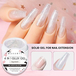 Makartt Solid Gel Builder: 15ML Non-sticky to Hands, White Shimmers Color for Extension 3d Sculpting Nail Art, Hard Gels Molding for Nails UV/LED Lamp Required Pearl Drift