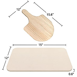 KORCCI Pizza Stone 15 x 12In, Free Wooden Pizza Peel Paddle, Rectangular Pizza Stone for Oven Baking & BBQ Grilling. Cordierite Thermal Shock Resistant Cooking Stone, Durable and Safe