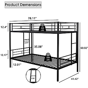 KIVENJAJA Bunk Bed Twin Over Twin Size, Metal Twin Bunk Bed Frame with Safety Guardrail & 2 Ladders, Space-Saving, No Box Spring Needed (Black)