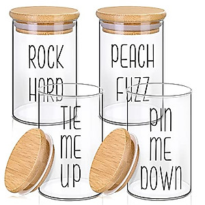 Lucomb Glass Apothecary Jars with Lids for Bathroom Storage Organizer, 4 Packs Cotton Ball Q-Tip Holder Hair Tie Organizer & Bobby Pin Holder Great for Funny Bathroom Canisters Decor Farmhouse Style