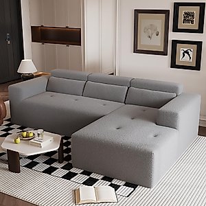 Kvutx 109 inches Modern Modular Sectional Sofa, Teddy Fabric L Shaped Couch, 3 Seater Couch, Modern Upholstered Couch with Chaise & Pillows for Living Room Apartment Grey