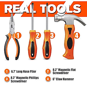 REXBETI 18pcs Young Builder's Tool Set with Real Hand Tools, Reinforced Kids Tool Belt, Waist 20"-32", Kids Learning Tool Kit for Home DIY and Woodworking