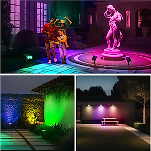 Linkind RGB Solar Spotlights Outdoor, Solar Lights Waterproof StarRayS 2-in-1 Spot Lights, IP67 Waterproof Solar Spot Light, Outdoor Lighting for Garden and Pathway, Auto On/Off, 2 Pack Color Changing
