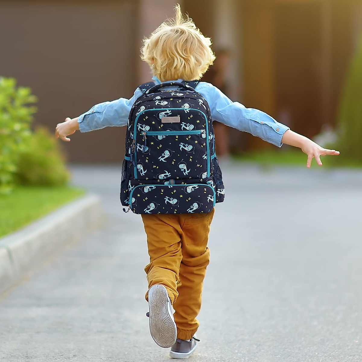 MACWE Kids Backpack with Insulated Pocket for Lunch Box - Cute Kindergarten Backpack for Boys Girls - Comfort Elementary Bookbags Gifts for Children - Dinosaur