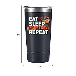 Onebttl Basketball Lovers Gifts, Basketball Gifts for Coach, Men, Dad on Birthday Christmas, 20oz Stainless Steel Tumbler - Eat Sleep Basketball Repeat, Black