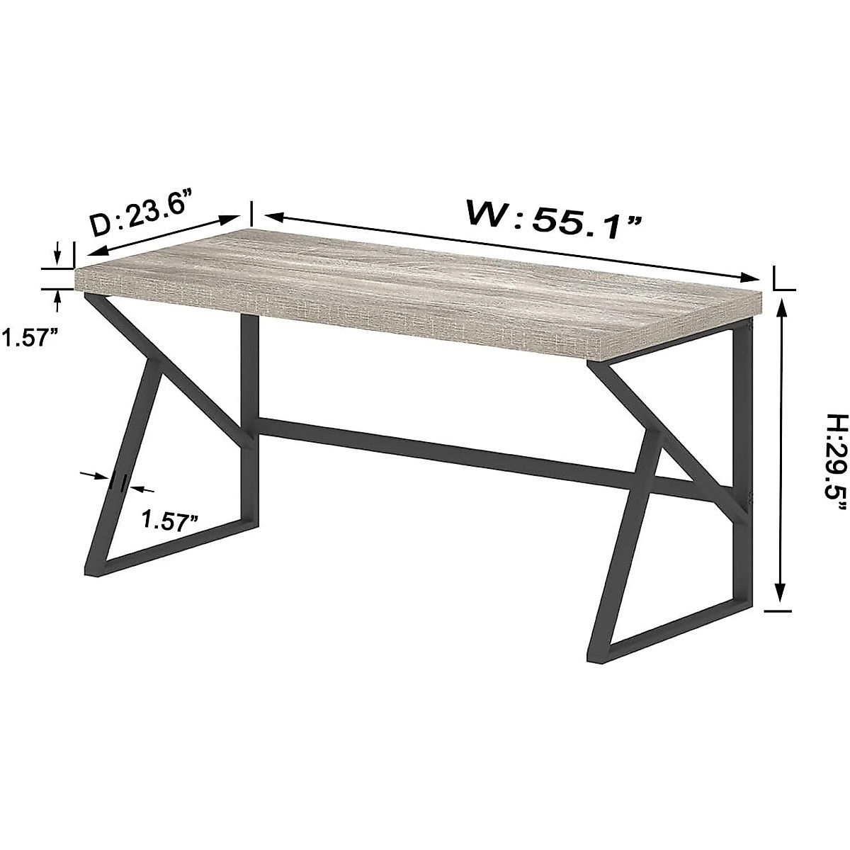 HSH Gray Computer Desk, Industrial Wood and Metal Home Office Desk, Farmhouse Rustic PC Laptop Desk for Executive Work Writing Study Gaming, Modern Simple Bedroom Computer Table, Light Grey Oak, 55 In