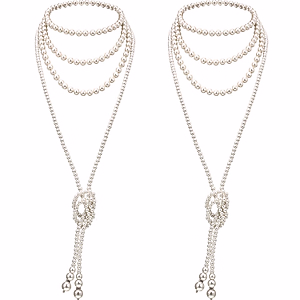 2 Set 1920s Artificial Long Pearls Necklace Flapper Beads Necklaces Faux Pearls Necklace Vintage Jewelry Costume Accessories for Women Girls