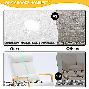 HOMREST Glider Chair with Ottoman,High Backrest for Nursery, Upholstered Fabric Indoor Rocking Armchair with Lumbar Pillow for Living Baby Room(White)