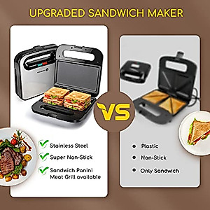 Aigostar Sandwich Maker, Non-Stick Panini Press Sandwich Maker Breakfast Grilled Cheese Maker, Stainless Steel Tostadora de Pan