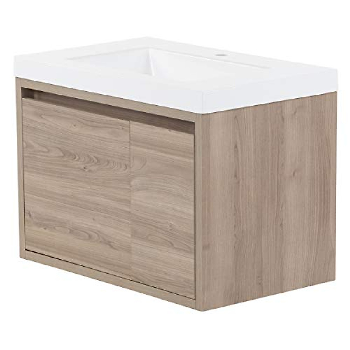 Spring Mill Cabinets Kelby 30 Inch Modern Floating Bathroom Vanity with White Single Sink Top, 1-Door Cabinet, 1 Soft-Close Drawer, 30.5" W x 18.75" D x 22.25" H, Forest Elm