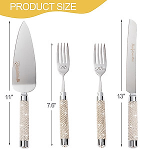 VARLKA Silver Wedding Cake Knife and Server Set, Cake Cutter and Pie Server Set with Fork for Mr Mrs,Cake Cutting Set for Wedding Anniversary Engagement Birthday