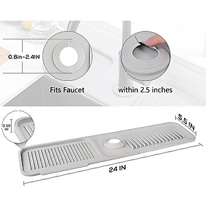 Silicone Faucet Mat Drip Catcher Tray(gray24" x 5.5"),Sink Mat,Faucet Handle Drip Catcher Tray,Faucet Catcher Mat,Faucet Absorbent Mat,Faucet Rack,Sink Splash Guard,Sink Accessories Gadgets