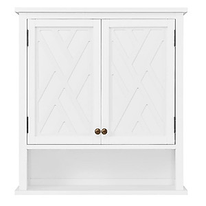 Alaterre Furniture Coventry Wall Mounted Bath Storage Cabinet with Two Doors and Open Shelf - White - 27" W x 29" H - Adjustable Interior Shelf - Bathroom Organizer and Space Saver