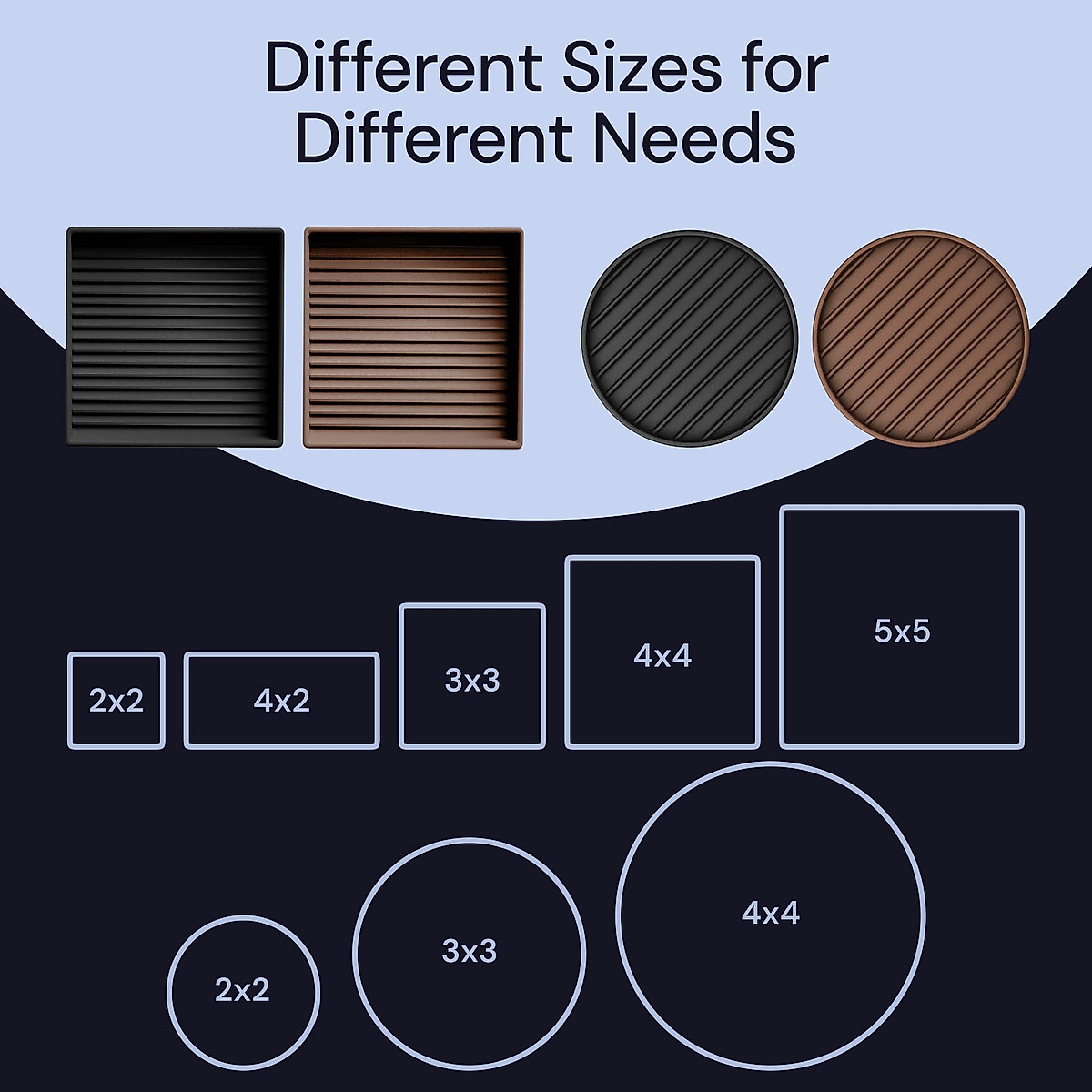 CasterMaster Non-Slip Furniture Pads Square Rubber Anti-Skid Caster Cups, Anti-Sliding Floor Protectors for Furniture (Brown, 5'' x 5'' (Pack of 4))