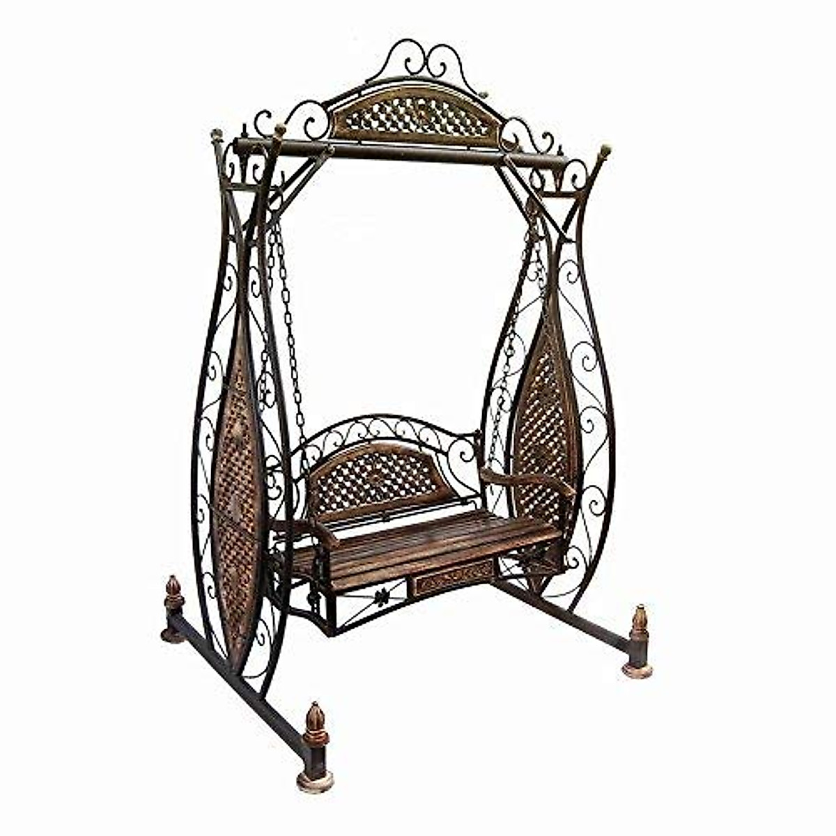 S K Modern Art Standard Size Wooden & Wrought Iron Fold-able Garden Swing,Jhula, Cradle
