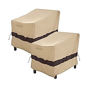WJ-X3 Patio Chair Cover, Outdoor Lounge Cover, Heavy Duty, Waterproof Lawn Patio Furniture Covers, 35W x 39D x 36H, Beige & Coffee, 2-Pack
