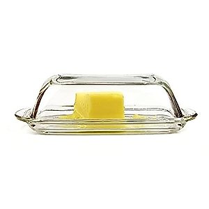 Kangaroo Glass Butter Dish with Lid - Elegant Crystal Glass to Hold Stick of Butter, Block of Cream Cheese & Serving Dish for Dishes & Small Fruits - Clear Butter Tray for Refrigerator & Counter Top