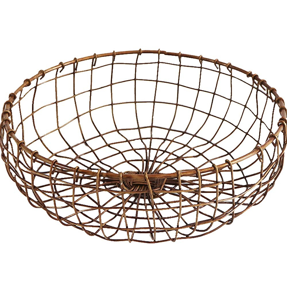 Vintage Handmade Woven Wrought Iron Mesh Fruit Basket Bowl Creative Bronze Snack Plate Tray Holder Stand Round Serving Storage Container (Medium(1pc))