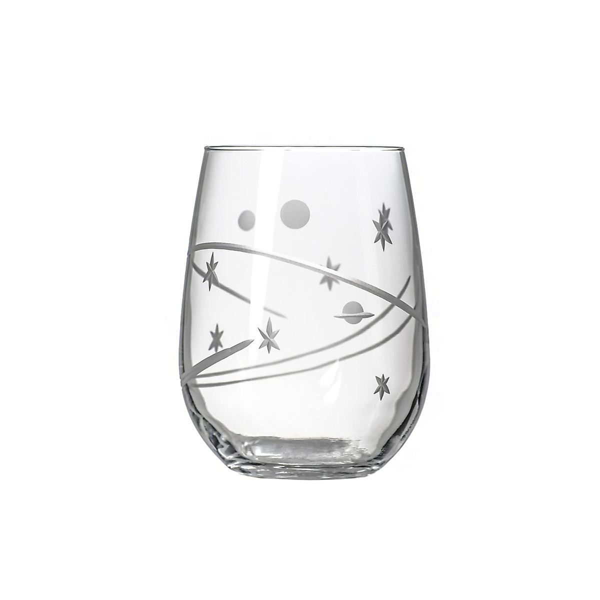 Rolf Glass Space Stemless Wine Glass 17 ounces | Lead-Free Glass | American Made Glass Design | Etched Tumbler Glasses | Planets and Stars - for the Space Enthusiast's Thirst (Set of 4)