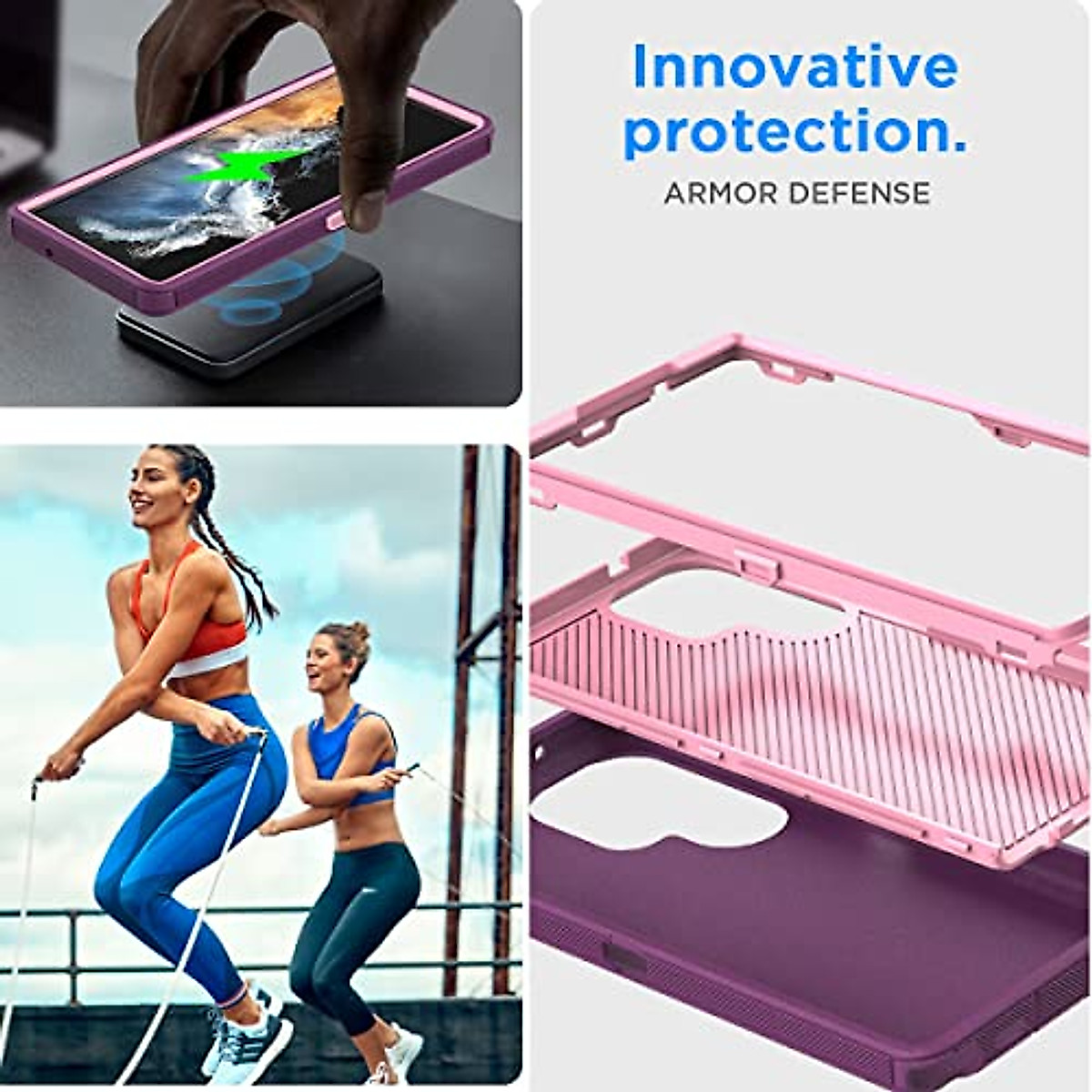 AICase Samsung Galaxy S23 Ultra Heavy Duty Shockproof Case - 3-Layer Military Protection, Night Purple/Baby Pink, 6.8" Screen Protector Included