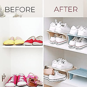 Handys Space Saving Plastic Double Shoe Slot Stacker and Organizer Rack - 4-Pack Saver Set of 4 Colors Slots for Closet Decker Multi