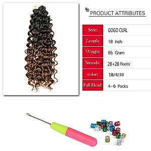 GoGo Curl Crochet hair 18inch Water Wave Crochet hair Ombre Synthetic Bohemian Crochet Braid Deep Wave Braiding hair Extensions (5Packs,1B/4/30)