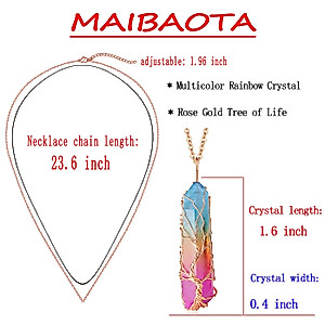 MAIBAOTA Chakra Necklace Life Tree Necklaces for Women Rainbow Necklace Natural Crystal Necklace Rold Plated Wire Wrapped Stone Pendant Necklace
