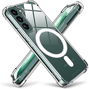 KIOMY Case for Samsung Galaxy S22+ 5G Shockproof Bumper Protective Cover with Airbags Corners Hybrid Design Hard PC Back with Flexible TPU Frame for S22 Plus Clear Magnetic for Magsafe Wireless Charge
