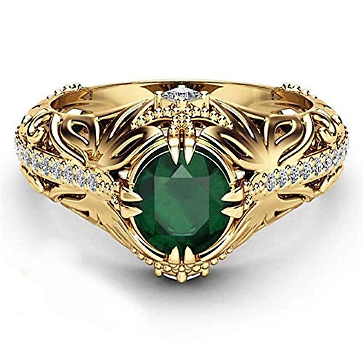 Bansriracha14K Gold Diamond Emerald Wedding Ring Jewelry Ornament Etoile Anillos Diamond Bizuteria for Women Emerald Jade 14K Gemstone Ring (7)